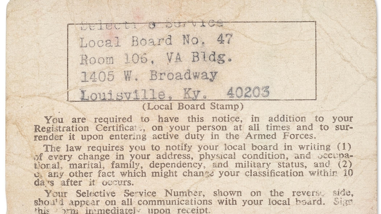 Muhammad Ali's unsigned draft card, a piece of Vietnam-era history ...