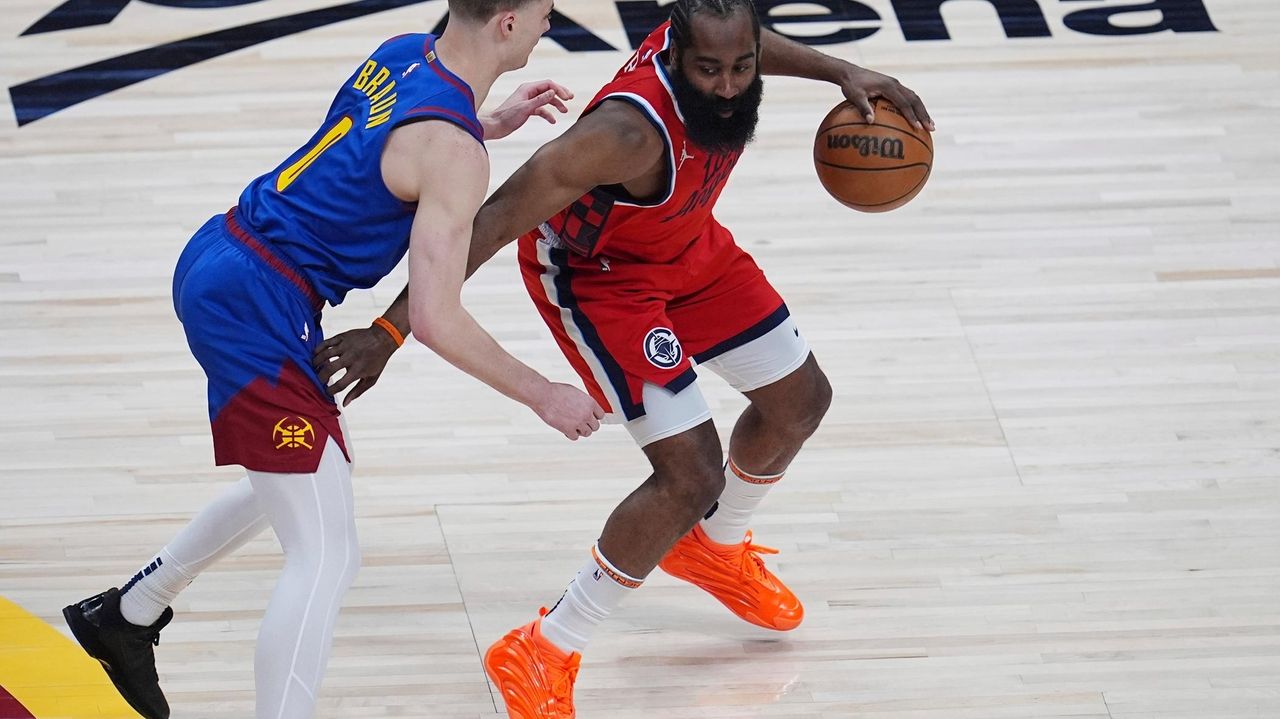 James Harden succumbs to defensive pressure of Christian Braun in Clippers' Game 7 crash in ...