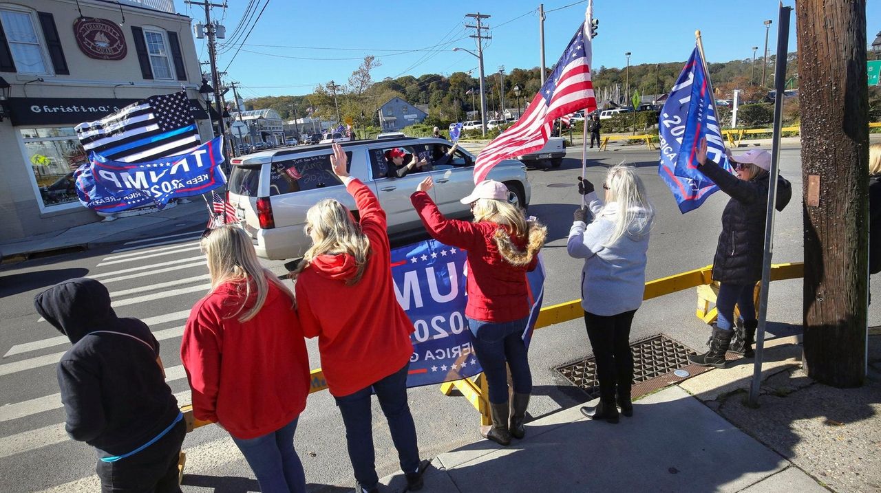 Caravan of cars for Trump met by cheers, pro-Biden signs - Newsday