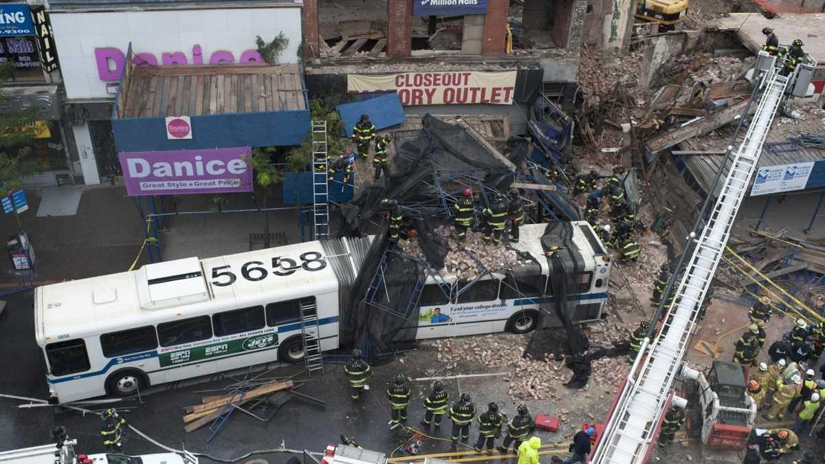 FDNY: 17 hurt as NYC scaffolding collapses, hits bus - Newsday