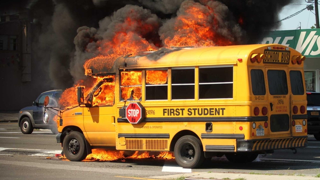 School bus catches fire in Jericho - Newsday