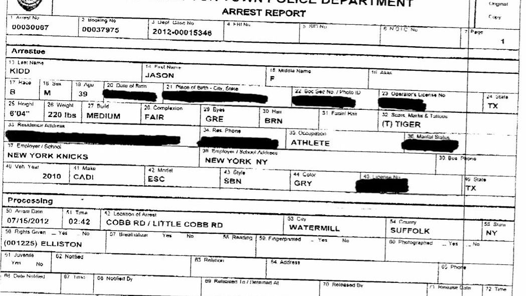 Jason Kidd arrest report for DWI charge after SUV crash in Southampton ...
