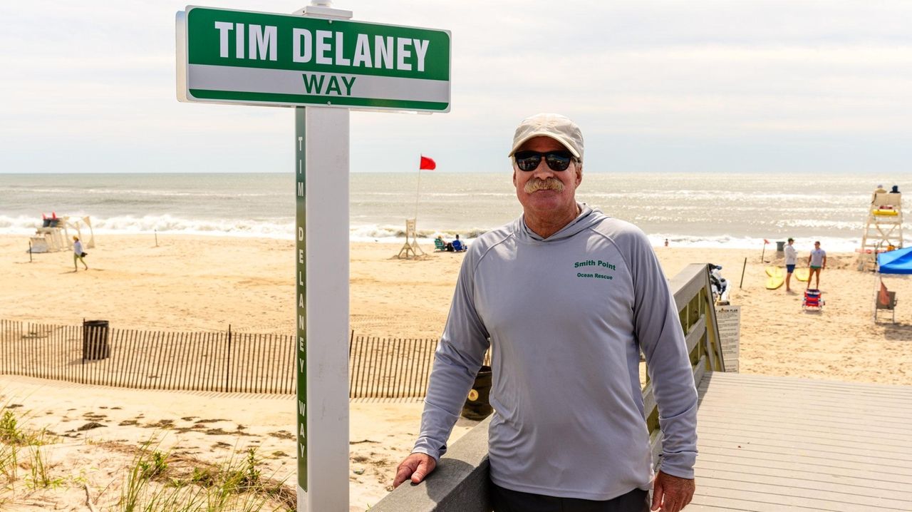 Tim Delaney, nearly 50-year lifeguard at Smith Point County Park, has staircase to beach named ...