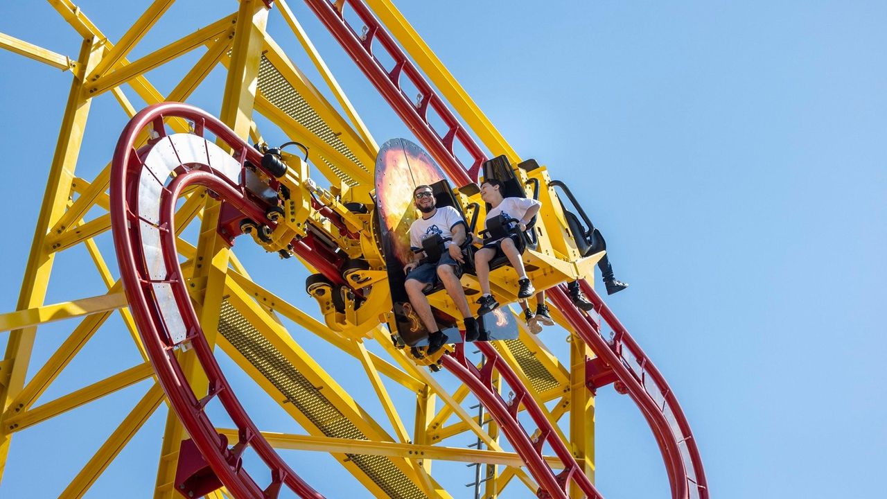 Ride Adventureland's new 60-foot roller coaster, FireBall - Newsday