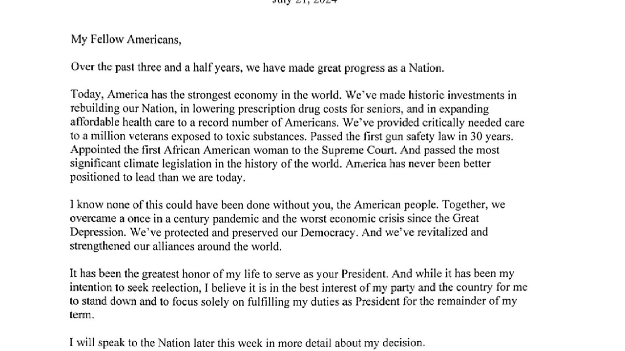 Here's the letter that Biden wrote to say he would no longer seek ...